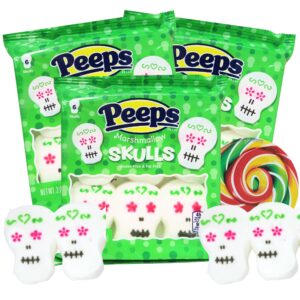 halloween peeps marshmallow candy, day of the dead party favors or baking decoration, 3 pack, 9 pieces (sugar skulls) (3 ounces)