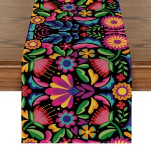 artoid mode floral dia de los muertos serape fiesta mexican table runner, mexico day of the dead kitchen dining table decoration for home party decor 13x36 inch