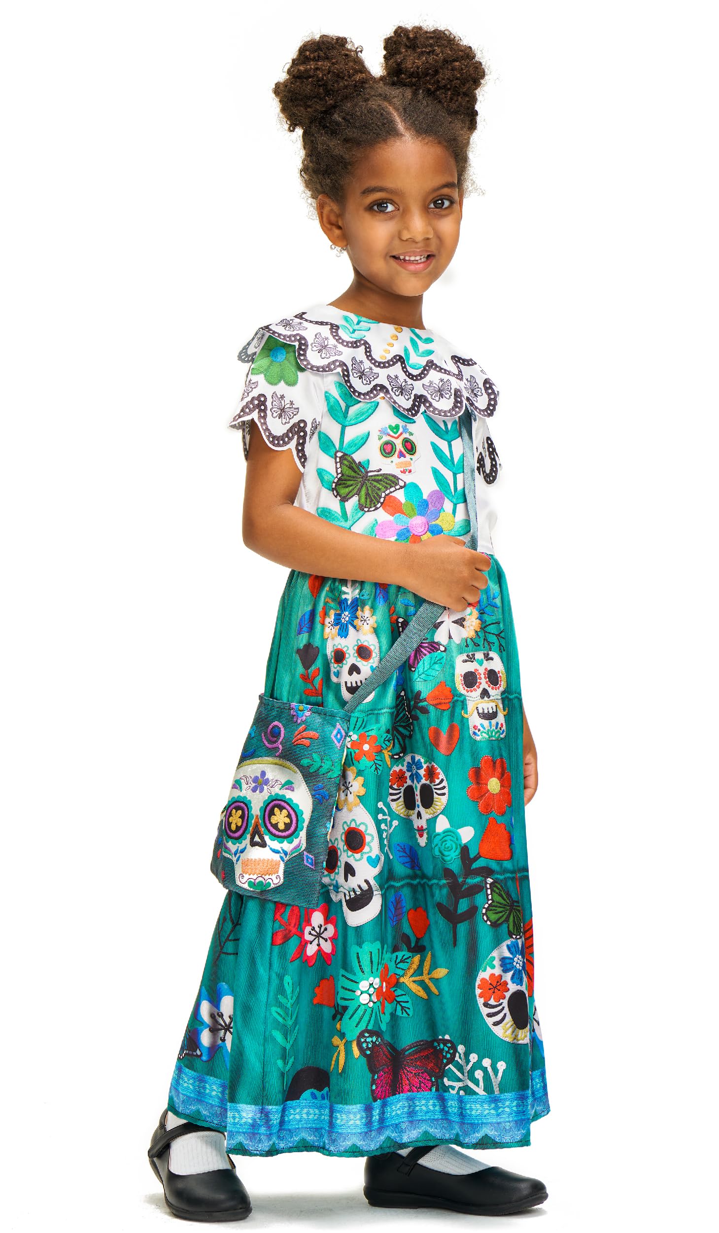 IKALI Girls Princess Costume Day of the Dead Skeleton Halloween Fancy Dress, Kids Toddlers Pretend Play Dress-Up Outfit Role Play Set