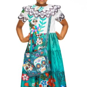 IKALI Girls Princess Costume Day of the Dead Skeleton Halloween Fancy Dress, Kids Toddlers Pretend Play Dress-Up Outfit Role Play Set