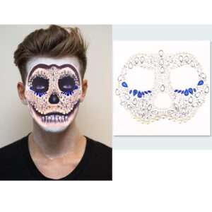 Vodolo Halloween Face Jewels Stickers,Hallowen Face Gems Decorations,Day of The Dead Skull Temporary Face Tattoos,Face Makeup Rhinestone Stick on for Adults and Kids