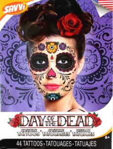 floral day of the dead sugar skull temporary face tattoo kit