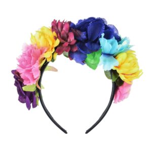 floral fall day of the dead flower crown festival headband rose mexican floral headpiece hc-23 (b-blue purple)