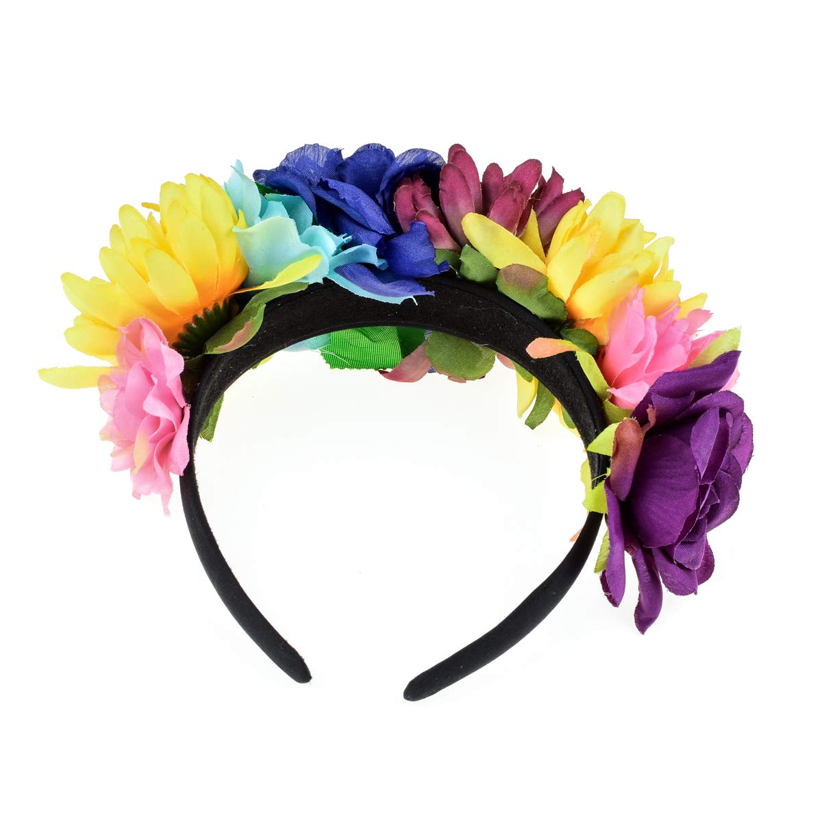 Floral Fall Day of the Dead Flower Crown Festival Headband Rose Mexican Floral Headpiece HC-23 (B-Blue Purple)