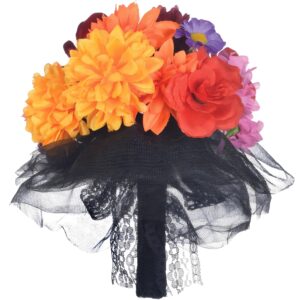 multicolor bouquet floral day of the dead - stunning & stylish accessory for costume parties, cosplay, themed events & more - 1 pc