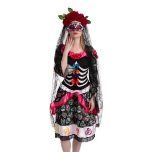 Spooktacular Creations 2 Pcs Day of The Dead Accessories Set with Rose Flower Crown Headband and Masquerade Eye Mask for Halloween Party and Mexican Dia Muertos Costume Accessories