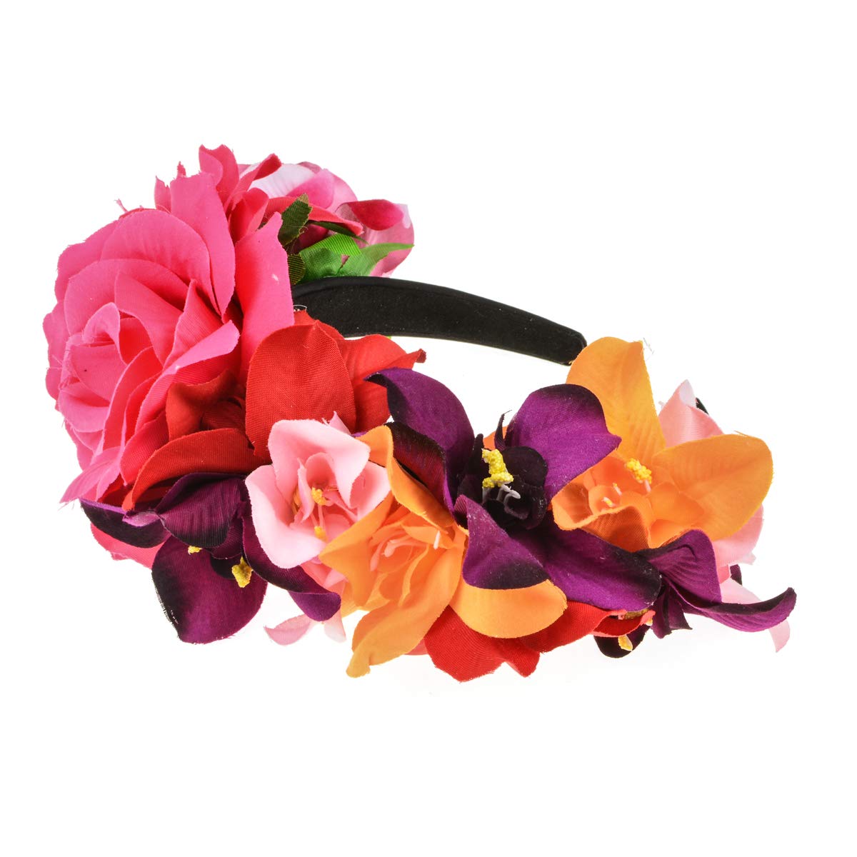 Vividsun Frida Kahlo Mexican Rose Flower Crown Day of The Dead Floral Crown (Fuchsia/Lily)