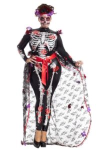 party king women's plus size rosas day of the dead costume, black, 1x