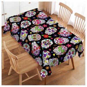 swono day of the dead table cover tablecloth, colorful mexican sugar skulls 50x72 inch table cloth for rectangle tables buffet parties coffee bbq and dinning tablecloth