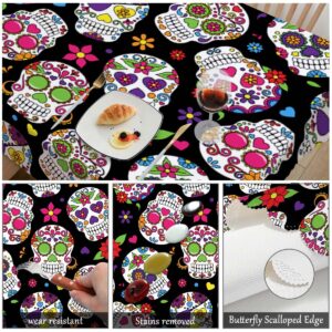 Swono Day of The Dead Table Cover Tablecloth, Colorful Mexican Sugar Skulls 50x72 Inch Table Cloth for Rectangle Tables Buffet Parties Coffee BBQ and Dinning Tablecloth