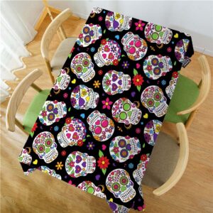 Swono Day of The Dead Table Cover Tablecloth, Colorful Mexican Sugar Skulls 50x72 Inch Table Cloth for Rectangle Tables Buffet Parties Coffee BBQ and Dinning Tablecloth