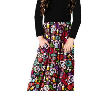 Girl's Halloween Dresses Sugar Skull Day of The Dead Skeleton Cosplay Maxi Dress 11-12 Years