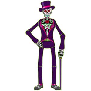 beistle jointed day of the dead decorations poseable male skeleton cut out for dia de los muertos party supplies, celebrating with you since 1900, 4', multicolor