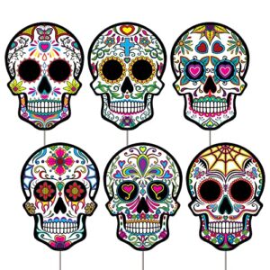 beistle 6 piece corrugated plastic day of the dead decorations sugar skull yard signs for dia de los muertos party supplies celebrations, made in usa since 1900