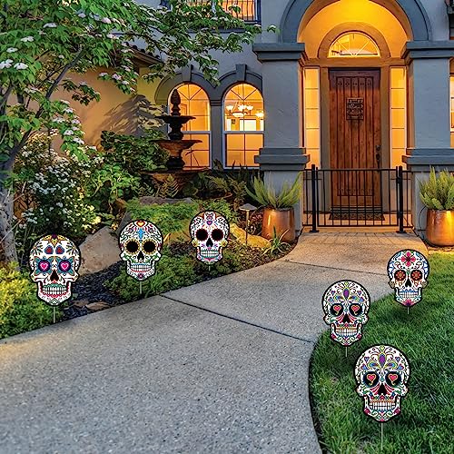 Beistle 6 Piece Corrugated Plastic Day Of The Dead Decorations Sugar Skull Yard Signs For Dia De Los Muertos Party Supplies Celebrations, Made In USA Since 1900