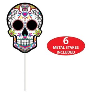 Beistle 6 Piece Corrugated Plastic Day Of The Dead Decorations Sugar Skull Yard Signs For Dia De Los Muertos Party Supplies Celebrations, Made In USA Since 1900