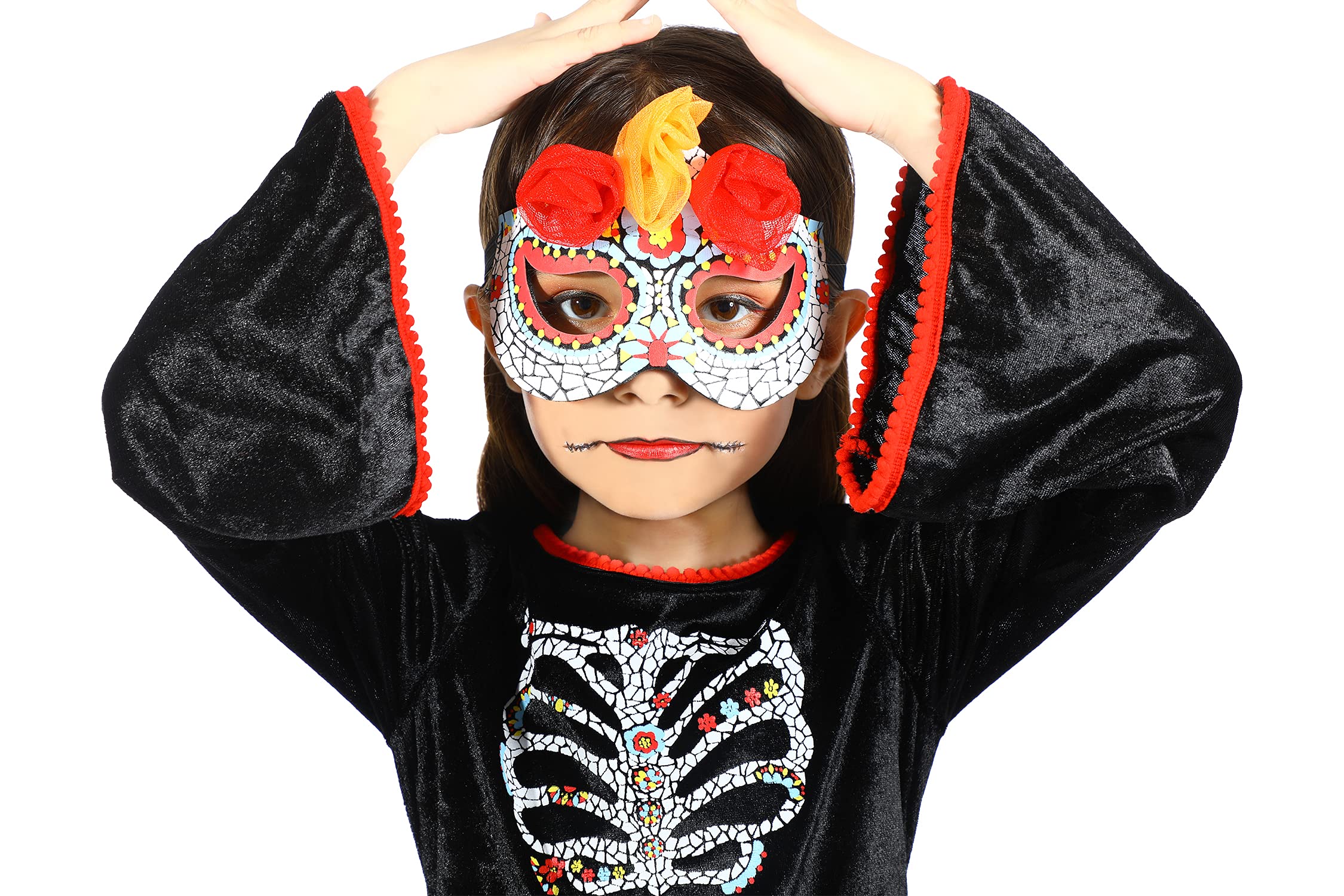 Lingway Toys Day of the Dead Costume for Girls,Great for Dia de los Muertos 7-8years