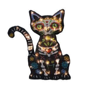 productworks spooky town 28-inch day of the dead black cat outdoor display