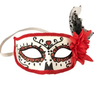 kepato day of the dead masks masquerade mardi gras masks,masquerade mask for women,day of dead mask,sugar skull mask (red)