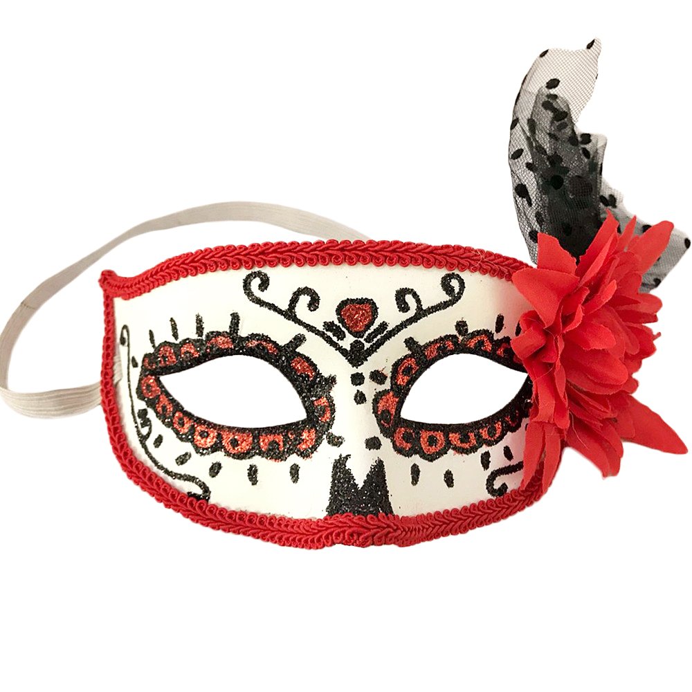 KEPATO Day of the Dead Masks Masquerade Mardi Gras Masks,Masquerade Mask for Women,Day of Dead Mask,Sugar Skull Mask (Red)