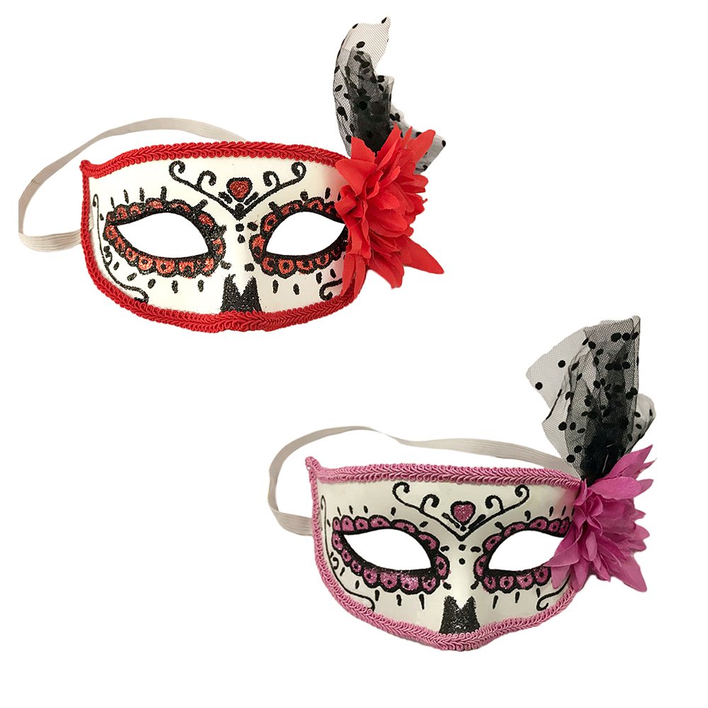 KEPATO Day of the Dead Masks Masquerade Mardi Gras Masks,Masquerade Mask for Women,Day of Dead Mask,Sugar Skull Mask (Red)