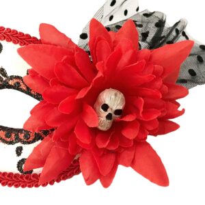 KEPATO Day of the Dead Masks Masquerade Mardi Gras Masks,Masquerade Mask for Women,Day of Dead Mask,Sugar Skull Mask (Red)