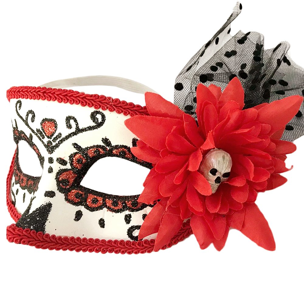 KEPATO Day of the Dead Masks Masquerade Mardi Gras Masks,Masquerade Mask for Women,Day of Dead Mask,Sugar Skull Mask (Red)