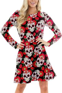 women sugar skull dresses day of the dead halloween flare holiday dress with pocket xl