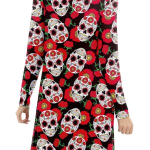 Women Sugar Skull Dresses Day of The Dead Halloween Flare Holiday Dress with Pocket XL