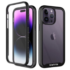 wahhle designed for iphone 14 pro max case, full-body phone cover with screen protector【built-in, touch sensitive, anti scratch】 upgraded shockproof tpu bumper cases 2022 6.7 inches-black clear