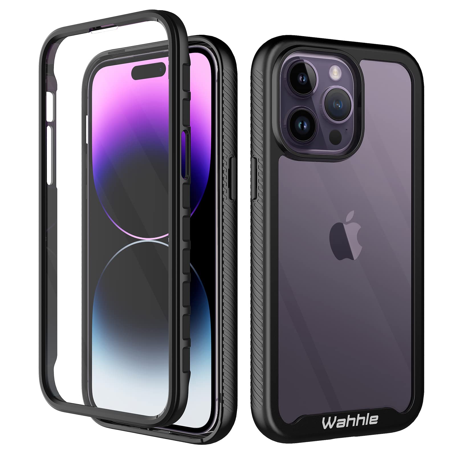 wahhle Designed for iphone 14 Pro Max Case, Full-Body Phone Cover with Screen Protector【Built-in, Touch Sensitive, Anti Scratch】 Upgraded Shockproof TPU Bumper Cases 2022 6.7 Inches-Black Clear