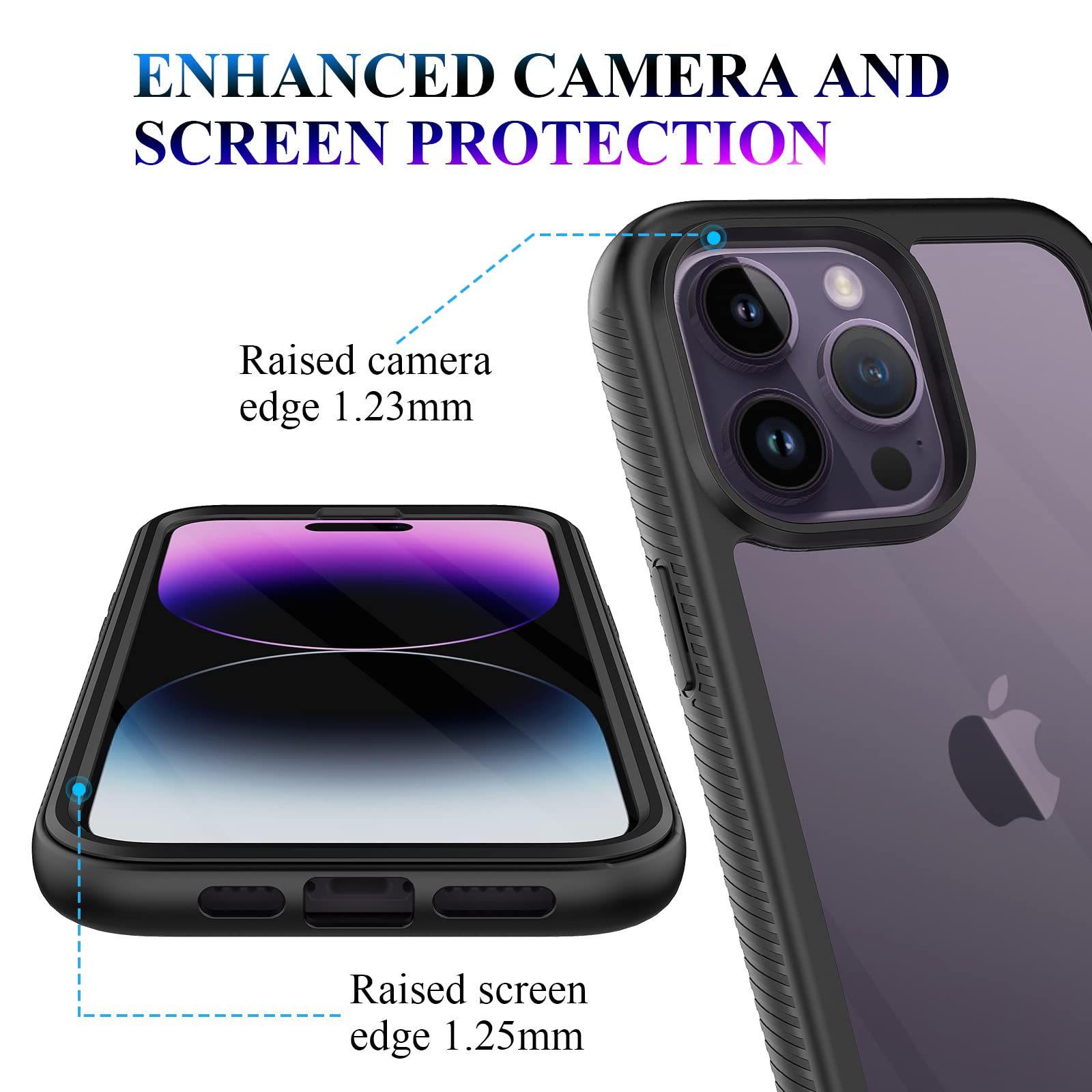 wahhle Designed for iphone 14 Pro Max Case, Full-Body Phone Cover with Screen Protector【Built-in, Touch Sensitive, Anti Scratch】 Upgraded Shockproof TPU Bumper Cases 2022 6.7 Inches-Black Clear