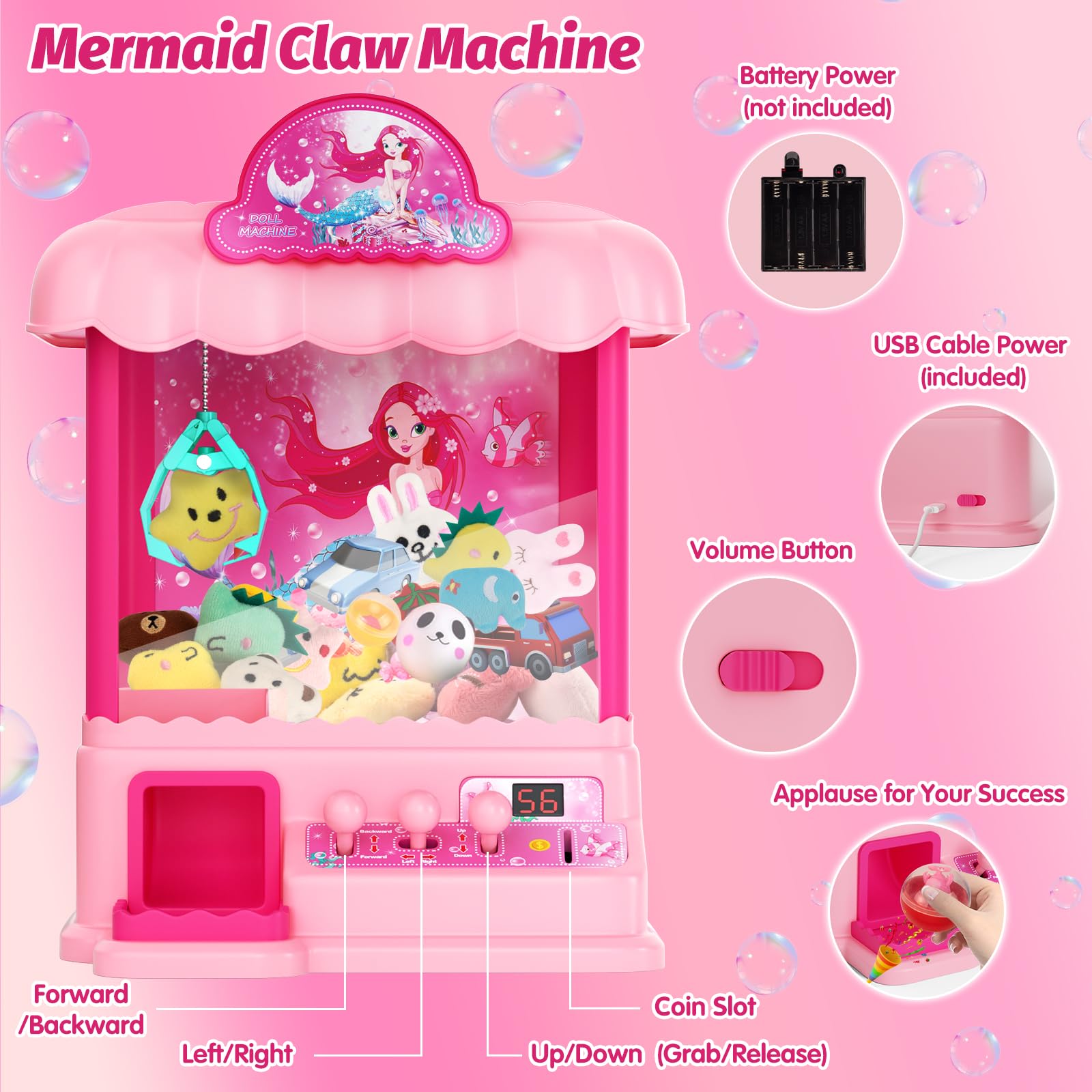 UNIH Claw Machine for Kids, Mini Vending Machines Candy Prize Dispenser Toy, Arcade Game Machine with Lights & Adjustable Sound, Christmas Birthday Gift Toys for Girls Kids Age 3 4 5 6 7 8 Years Old