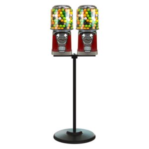 gumball machine for kids - 2 vending machines with stand & connecting board bundle - bubble gum red vending machine and black metal stand bundle - coin gumball machine