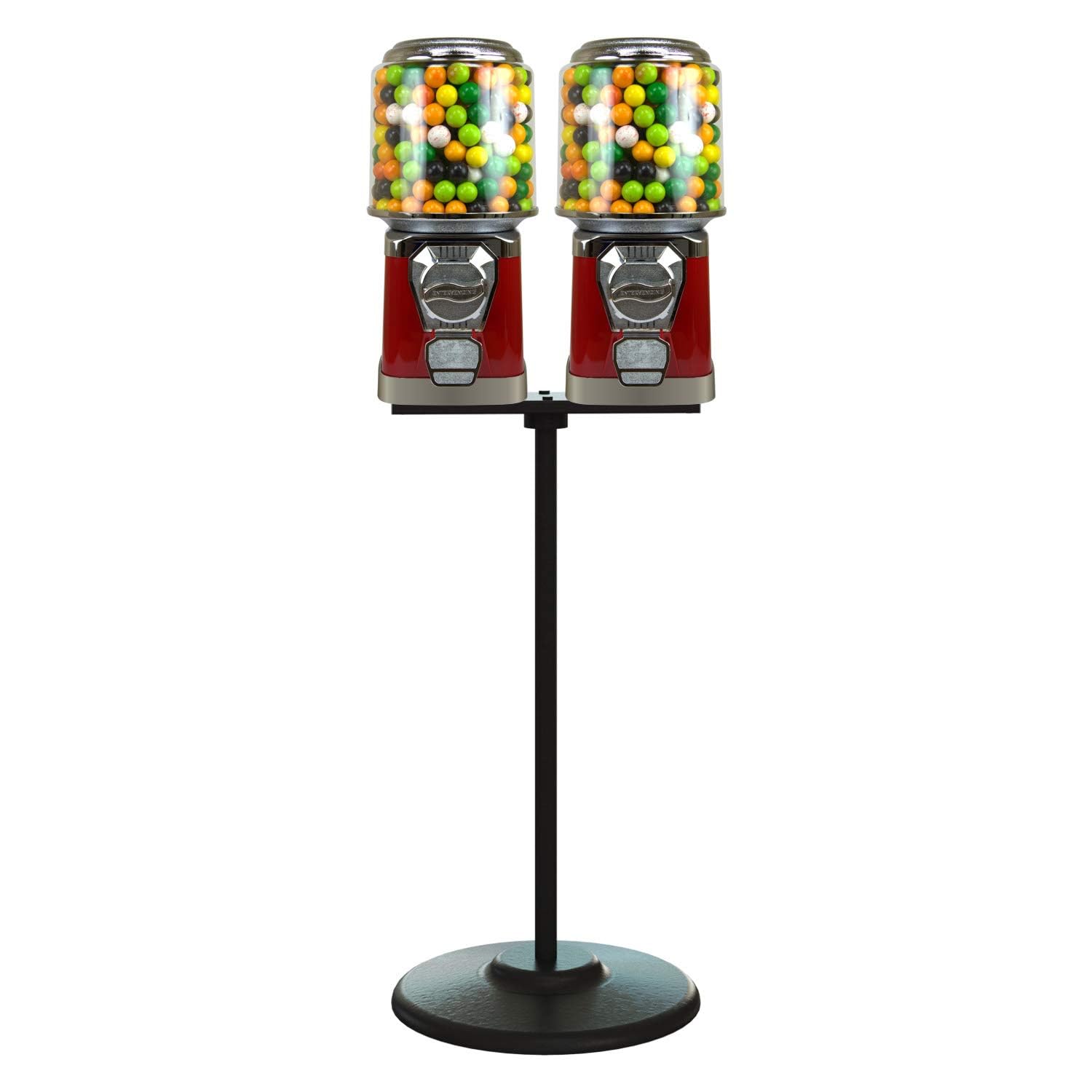 Gumball Machine for Kids - 2 Vending Machines with Stand & Connecting Board Bundle - Bubble Gum Red Vending Machine and Black Metal Stand Bundle - Coin Gumball Machine