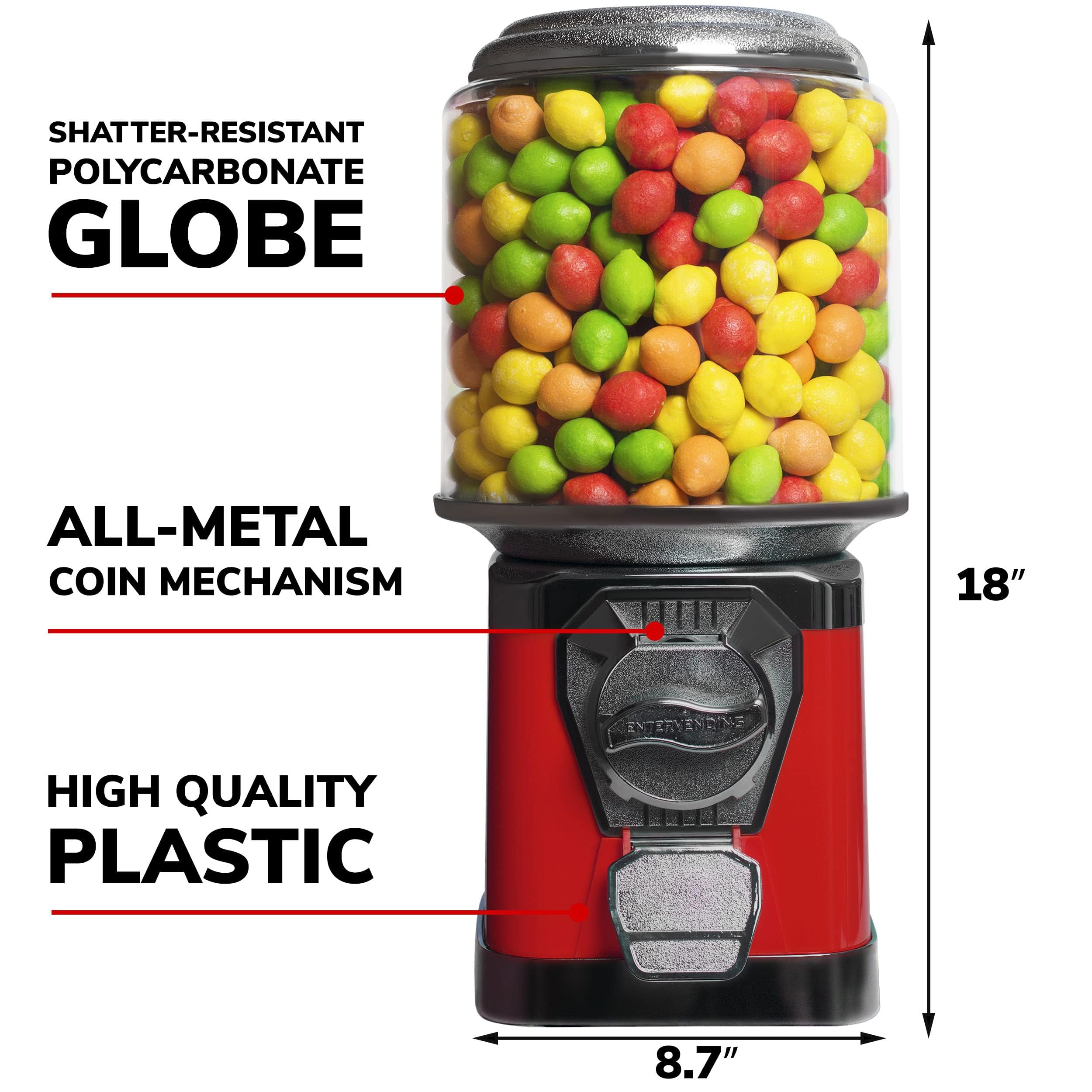 Gumball Machine for Kids - 2 Vending Machines with Stand & Connecting Board Bundle - Bubble Gum Red Vending Machine and Black Metal Stand Bundle - Coin Gumball Machine