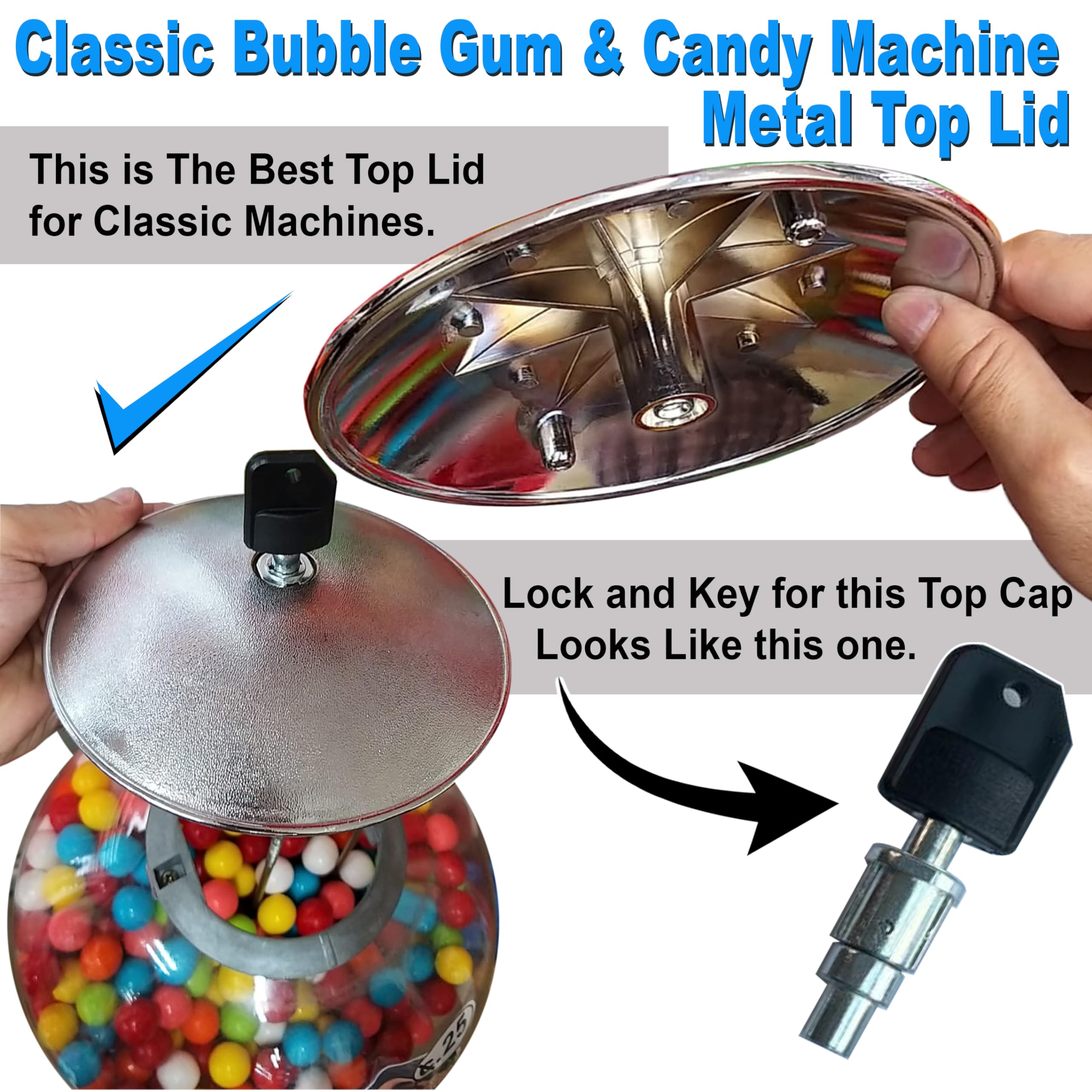 Classic Gumball Machine Top Lid - Metal Lid for Classic Bubble Gum & Candy Machine, Top Cover for Gumball Vending Machine. Metal Top Cap Compatible with Titan Classic Gumball Machines Replacement Part