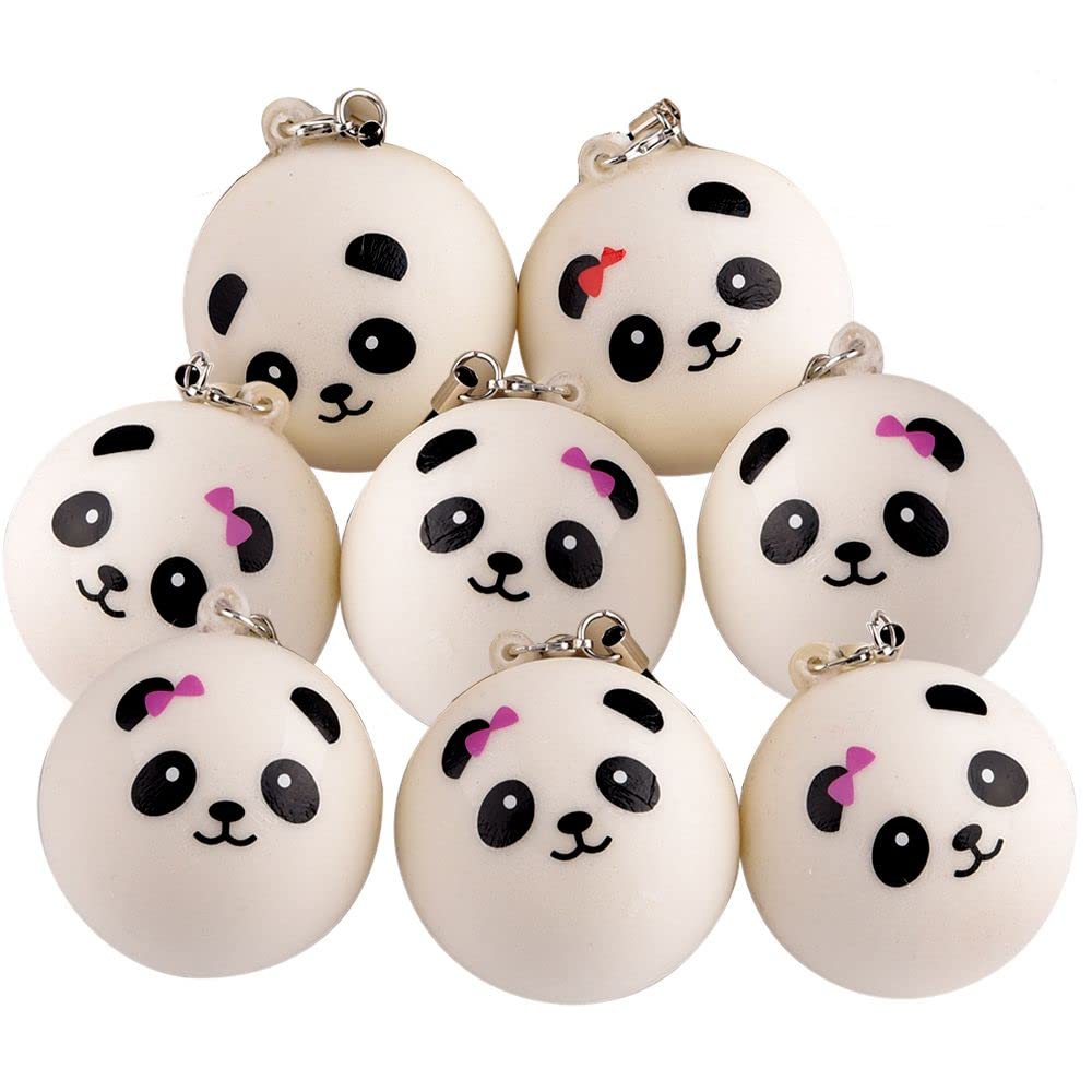 KUUQA 8 Pieces 1.57" Slow Rising Mini Panda Scented Toys Cute Charms Phone Key Chain Straps Kids Toy Gift Party Favors(Style Random)