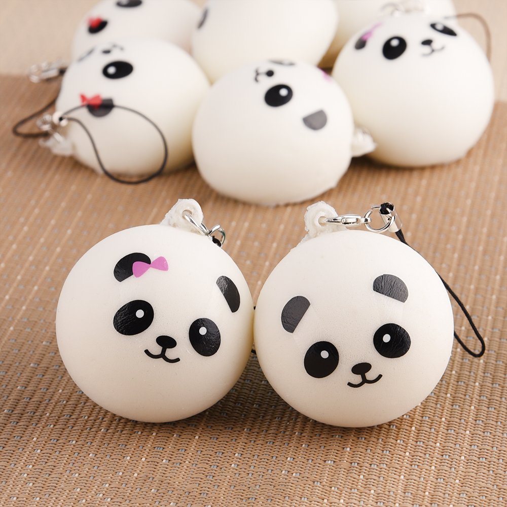 KUUQA 8 Pieces 1.57" Slow Rising Mini Panda Scented Toys Cute Charms Phone Key Chain Straps Kids Toy Gift Party Favors(Style Random)