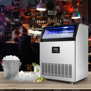 Commercial Ice Maker, 250Lbs/24H Under Counter Ice Machine with 77Lbs Storage Bin, 90 Ice Cubes in 11Min, Stainless Steel Freestanding Ice Making Machine for Business, Water Filter and Scoop Included