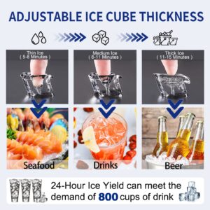 Commercial Ice Maker, 250Lbs/24H Under Counter Ice Machine with 77Lbs Storage Bin, 90 Ice Cubes in 11Min, Stainless Steel Freestanding Ice Making Machine for Business, Water Filter and Scoop Included