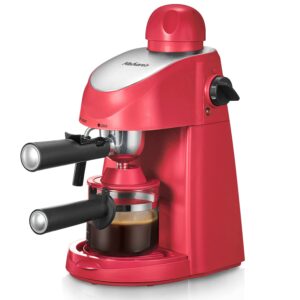 yabano espresso machine, 3.5bar espresso coffee maker, espresso and cappuccino machine with milk frother, espresso maker with steamer (red)