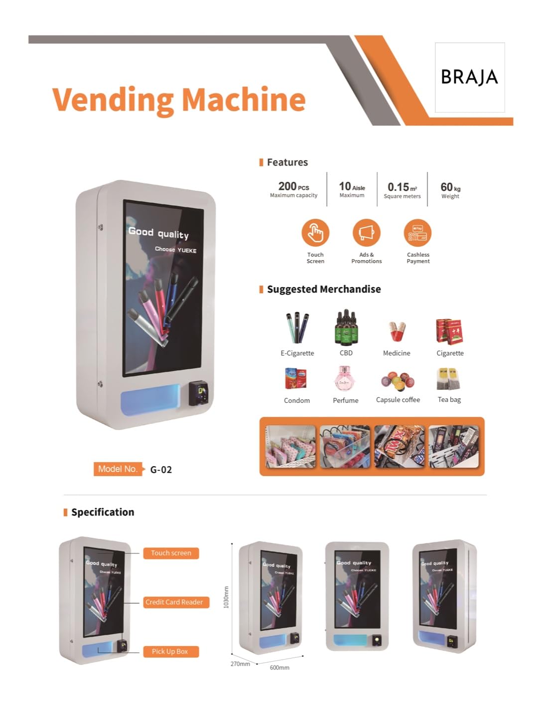 Wall mounted 32" touch screen vending machine - age verification, NAYAX cashless and cloud software INCLUDED