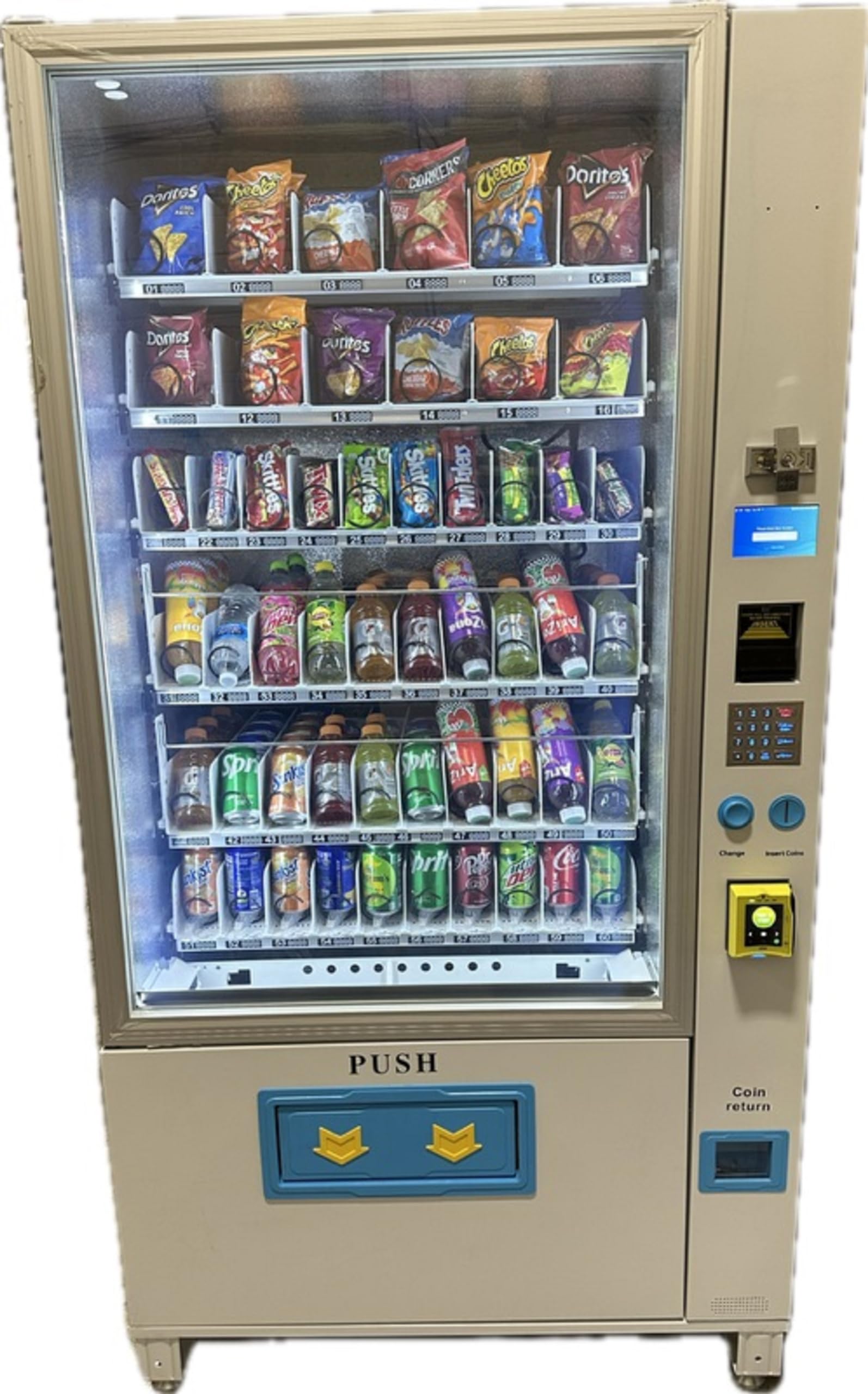 COMBO VENDING MACHINE GLASS FRONT W/CREDIT CARD READER