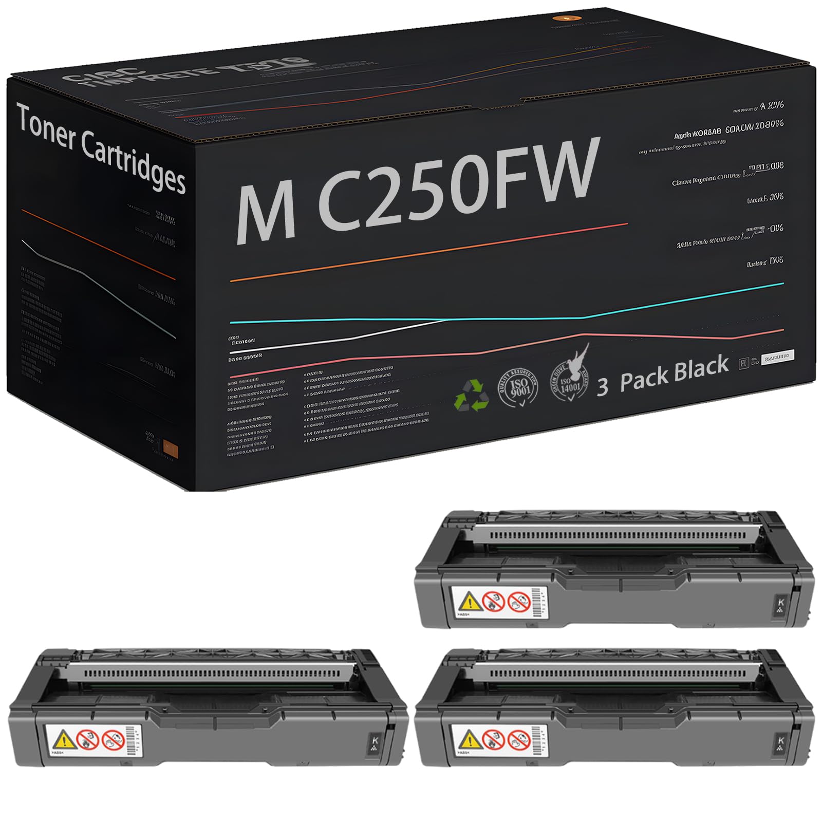 Wondrx Toner Cartridges Compatible with Ricoh M C250FW M C250FWB M C251FW P C301W P C311W, High Yield 7900 Pages, 408336 408337 408338 408339 Toner Cartridges (3 Pack Black)