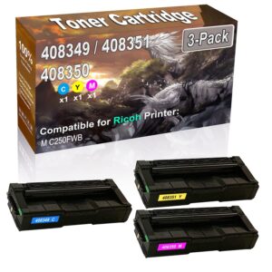 3-pack (c/y/m) compatible high capacity m c250 (408349 408351 408350) imaging toner cartridge used for ricoh m c250fwb printer