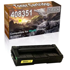 1-pack compatible high capacity m c250 (408351) imaging toner cartridge used for ricoh m c250fwb printer (yellow)