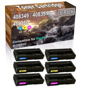 6-pack (2c/2y/2m) compatible high yield m c250 (408349 408351 408350) printer toner cartridge use for ricoh m c250fwb printers