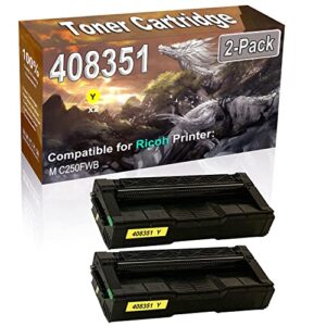 2-pack (yellow) compatible high yield m c250 (408351) toner cartridge use for ricoh m c250fwb printers