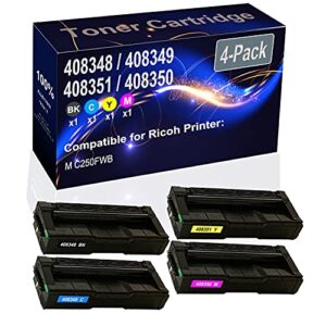 kolasels 4-pack (bk+c+y+m) compatible m c250fwb laser printer toner cartridge (high capacity) replacement for ricoh m c250 (408348 408349 408351 408350) printer toner cartridge